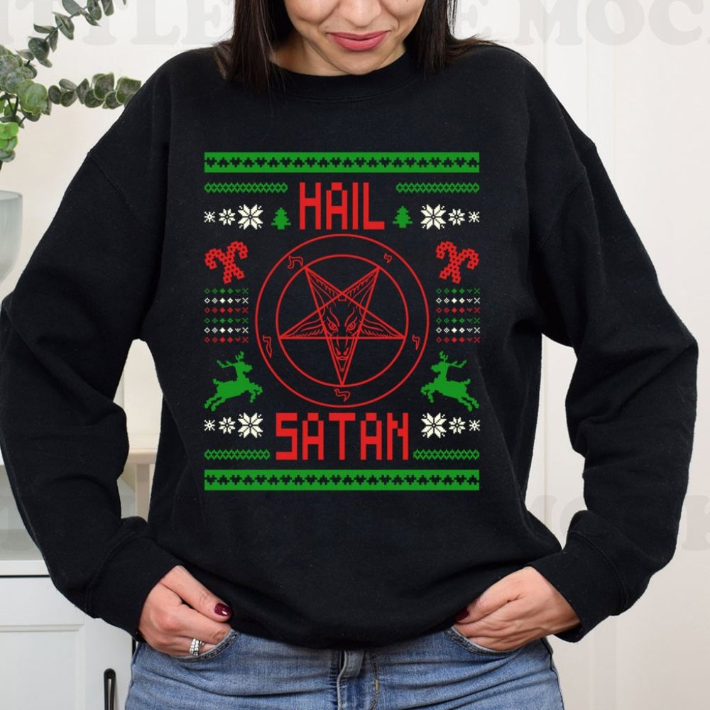 Hail Satan Pentagram Satanic Ugly Christmas Wiccan Gi… - Gem